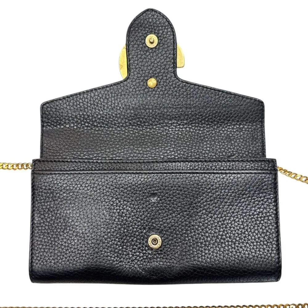Gucci | Bags | Gucci Black Pebbled Leather Gg Marmont Wallet With Chain ...